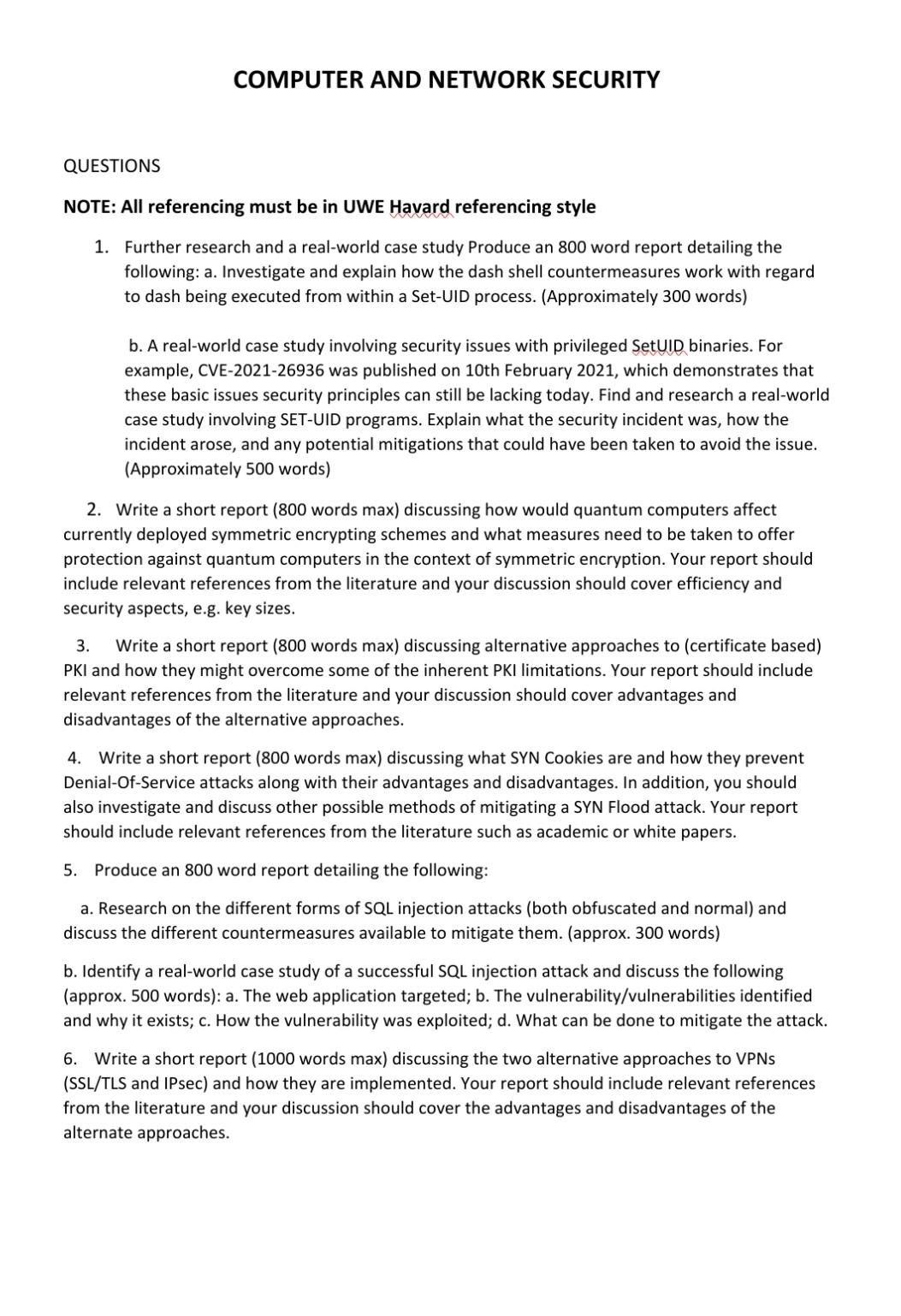 Solved COMPUTER AND NETWORK SECURITY QUESTIONS NOTE: All | Chegg.com