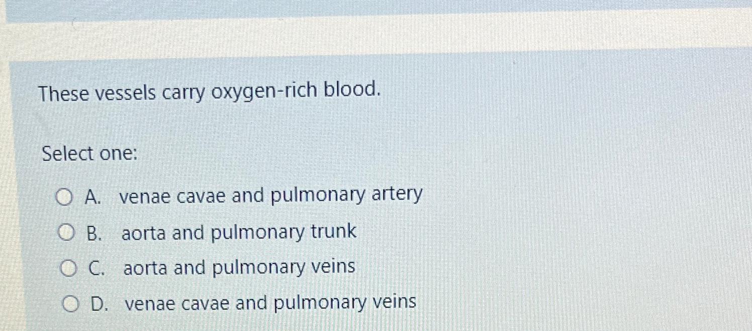 Solved These vessels carry oxygen-rich blood.Select one:A. | Chegg.com
