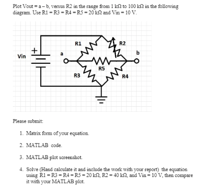 Solved Plot Vout =a-b, ﻿versus R2 ﻿in the range from 1kΩ ﻿to | Chegg.com