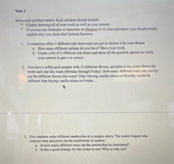 Solved Solve each problem below. Each solution should | Chegg.com