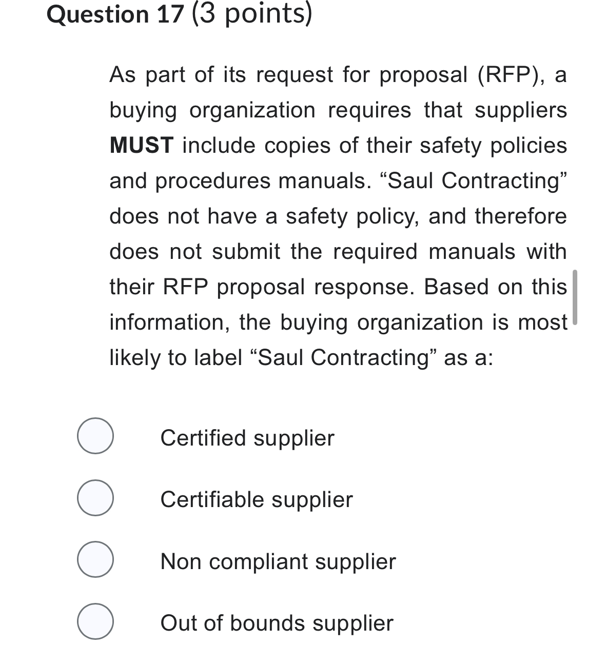 Solved Question 17 (3 ﻿points)As part of its request for | Chegg.com