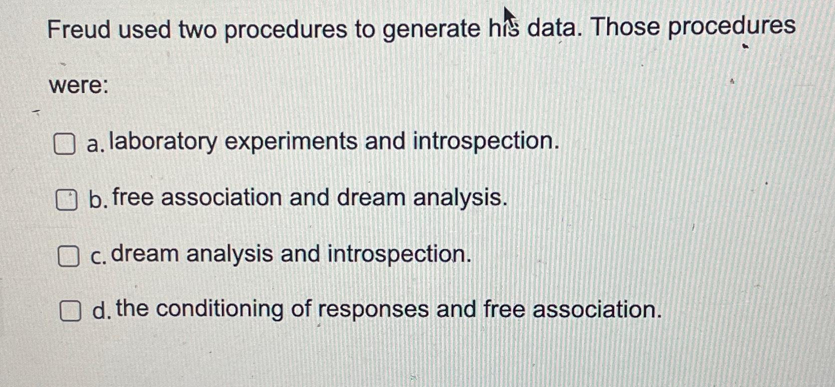 Solved Freud used two procedures to generate his data. Those | Chegg.com