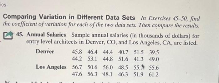 Solved Comparing Variation in Different Data Sets In | Chegg.com