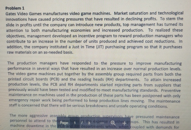 Solved Problem 1Gates Video Games manufactures video game | Chegg.com