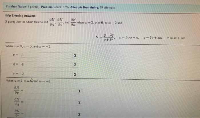 Solved Help Entering Answers (1 point) Use the Chain Rule to | Chegg.com