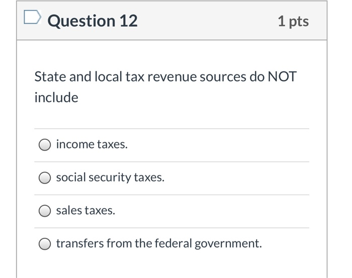 Solved Question 12 1 pts State and local tax revenue sources | Chegg.com