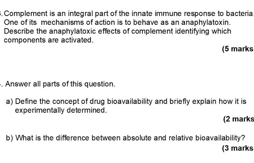 Solved Complement is an integral part of the innate immune | Chegg.com