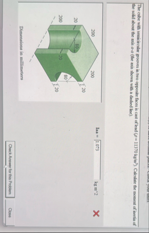 Solved The cube with semicircular grooves in two opposite | Chegg.com