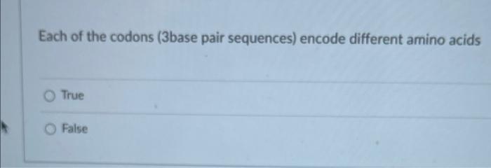 Solved Each of the codons (3base pair sequences) encode | Chegg.com