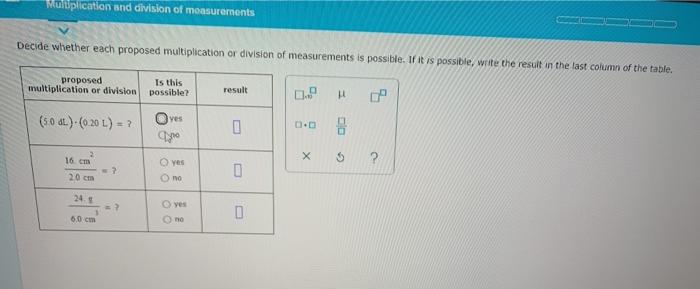 Solved Multiplication and division of measurements Decide | Chegg.com