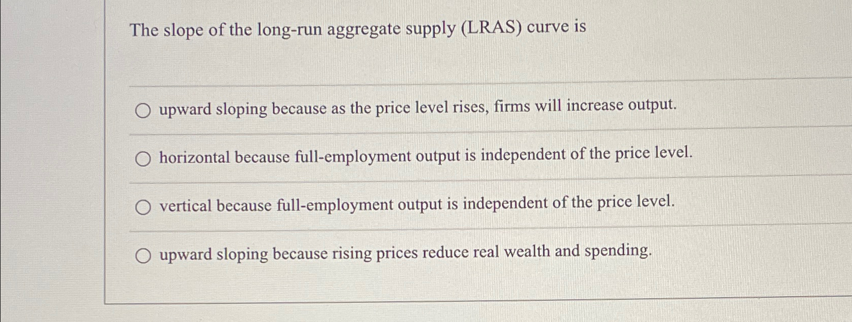 Solved The slope of the long-run aggregate supply (LRAS) | Chegg.com