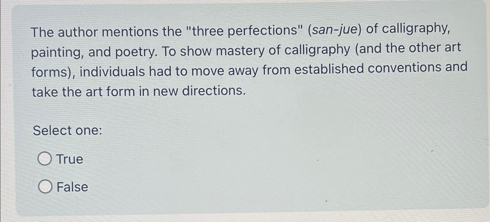 Solved The author mentions the "three perfections" (san-jue) | Chegg.com