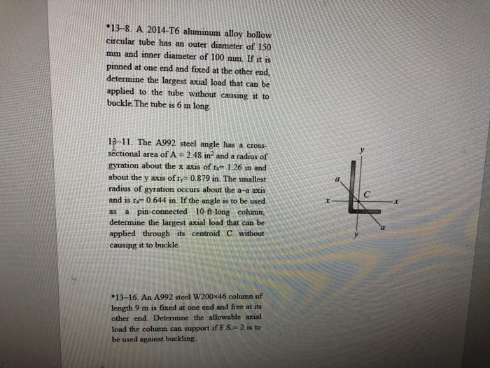 Solved *13-8. A 2014-T6 aluminum alloy hollow circular tube | Chegg.com