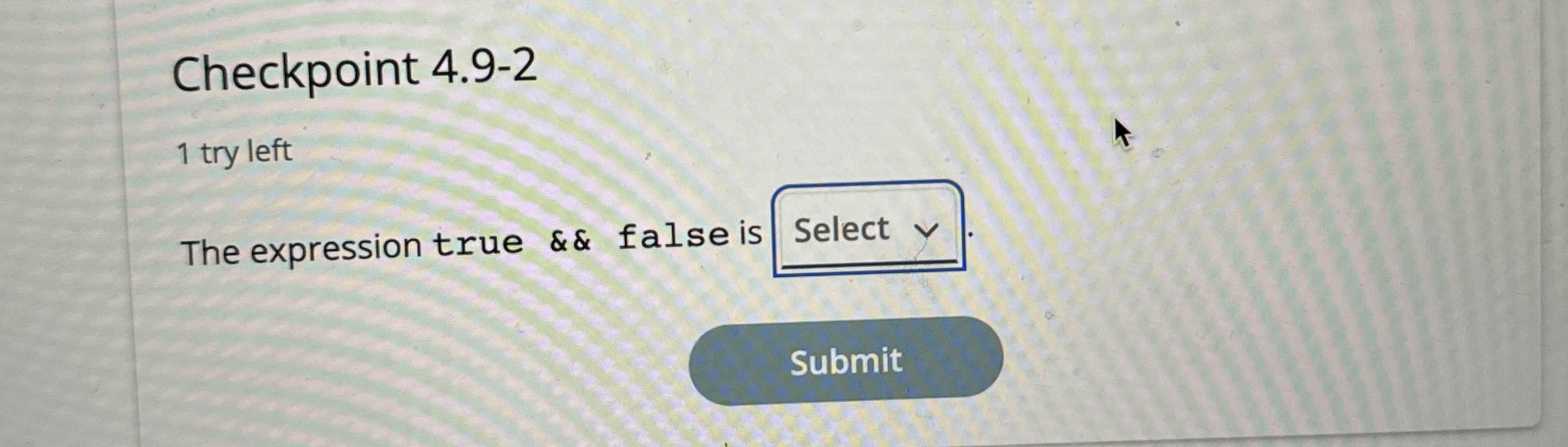 Solved Checkpoint 4.9-21 ﻿try leftThe expression true & & | Chegg.com