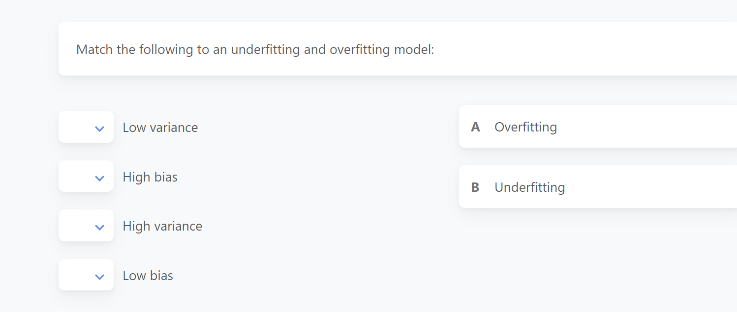 Solved Match the following to an underfitting and | Chegg.com