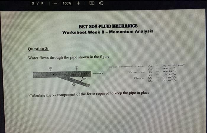 Solved 3 / 3 100% + BKT 208 FLUID MECHANICS Worksheet Week 8 | Chegg.com