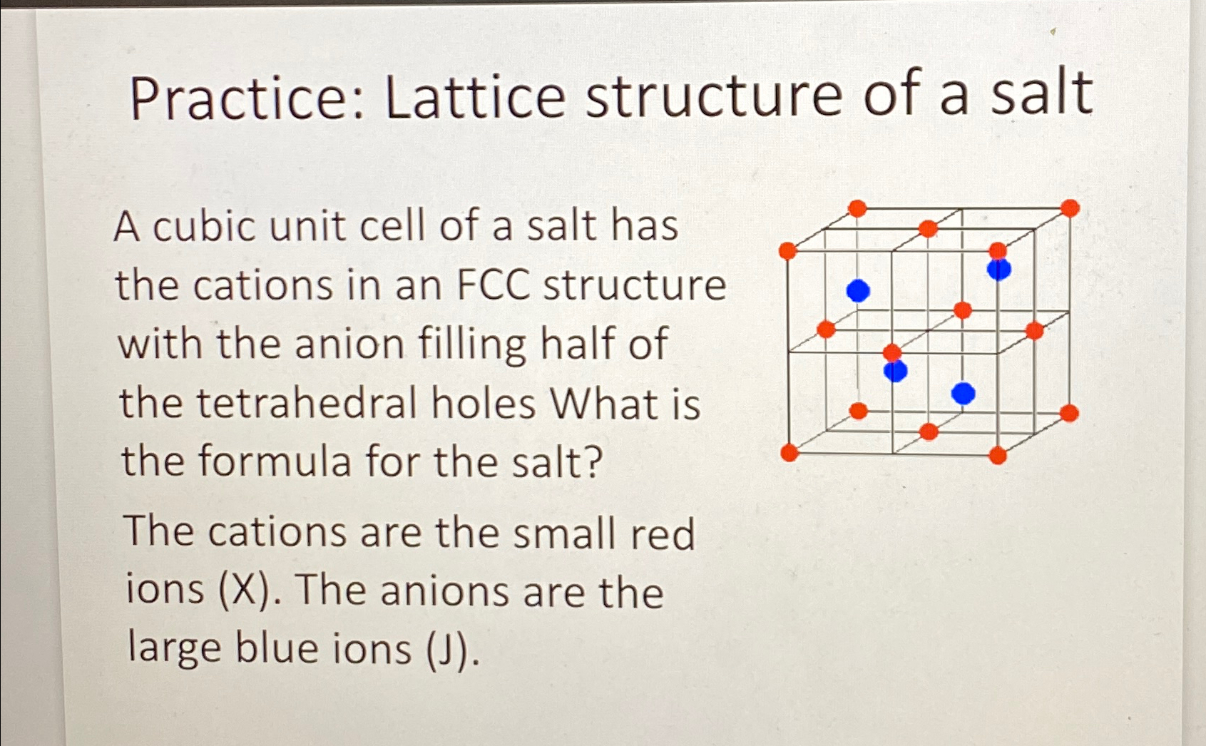Solved Practice: Lattice structure of a saltA cubic unit | Chegg.com