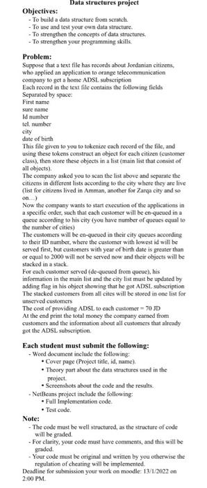 Solved Data structures project Objectives: - To build a data | Chegg.com