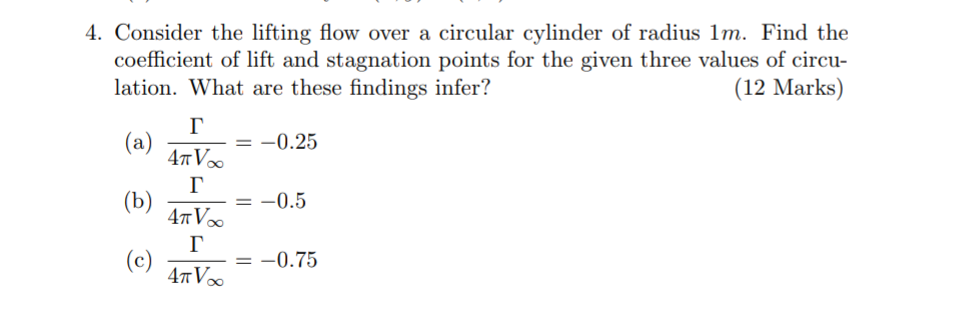 Solved 4. Consider the lifting flow over a circular cylinder | Chegg.com