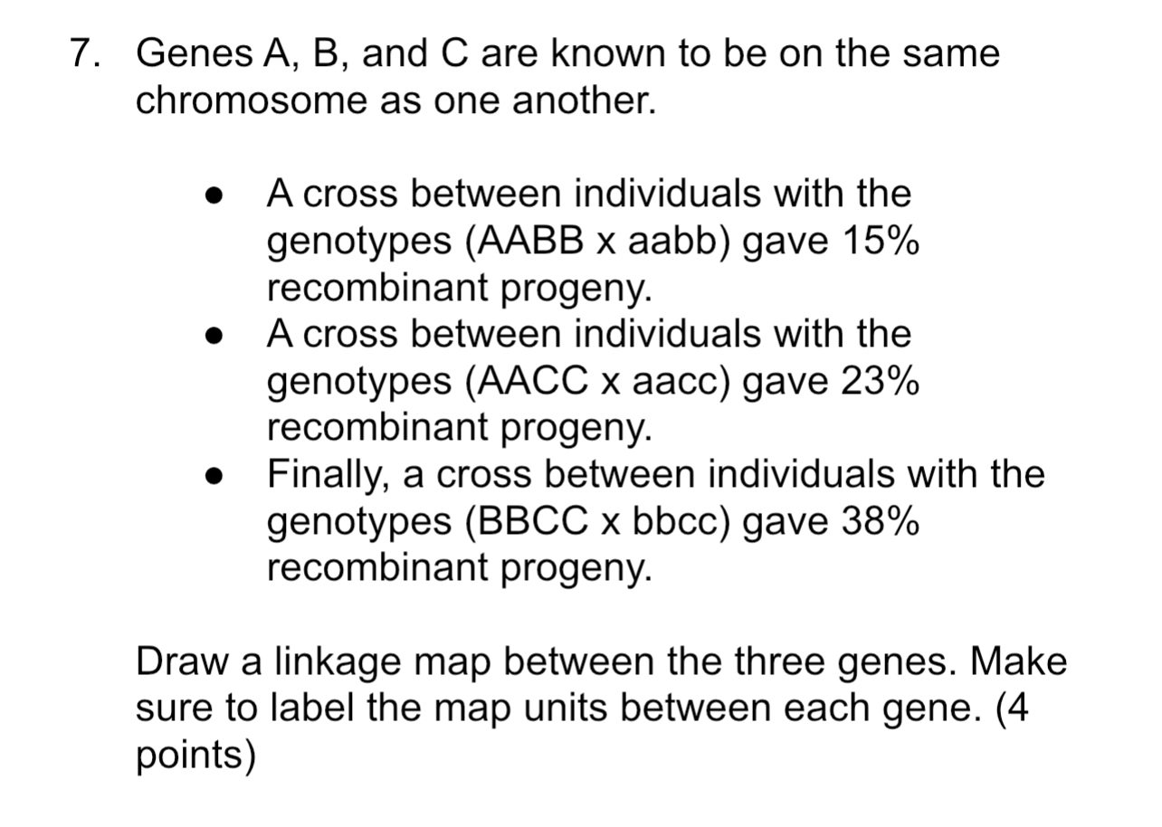 Solved Genes A,B, ﻿and C ﻿are known to be on the same | Chegg.com