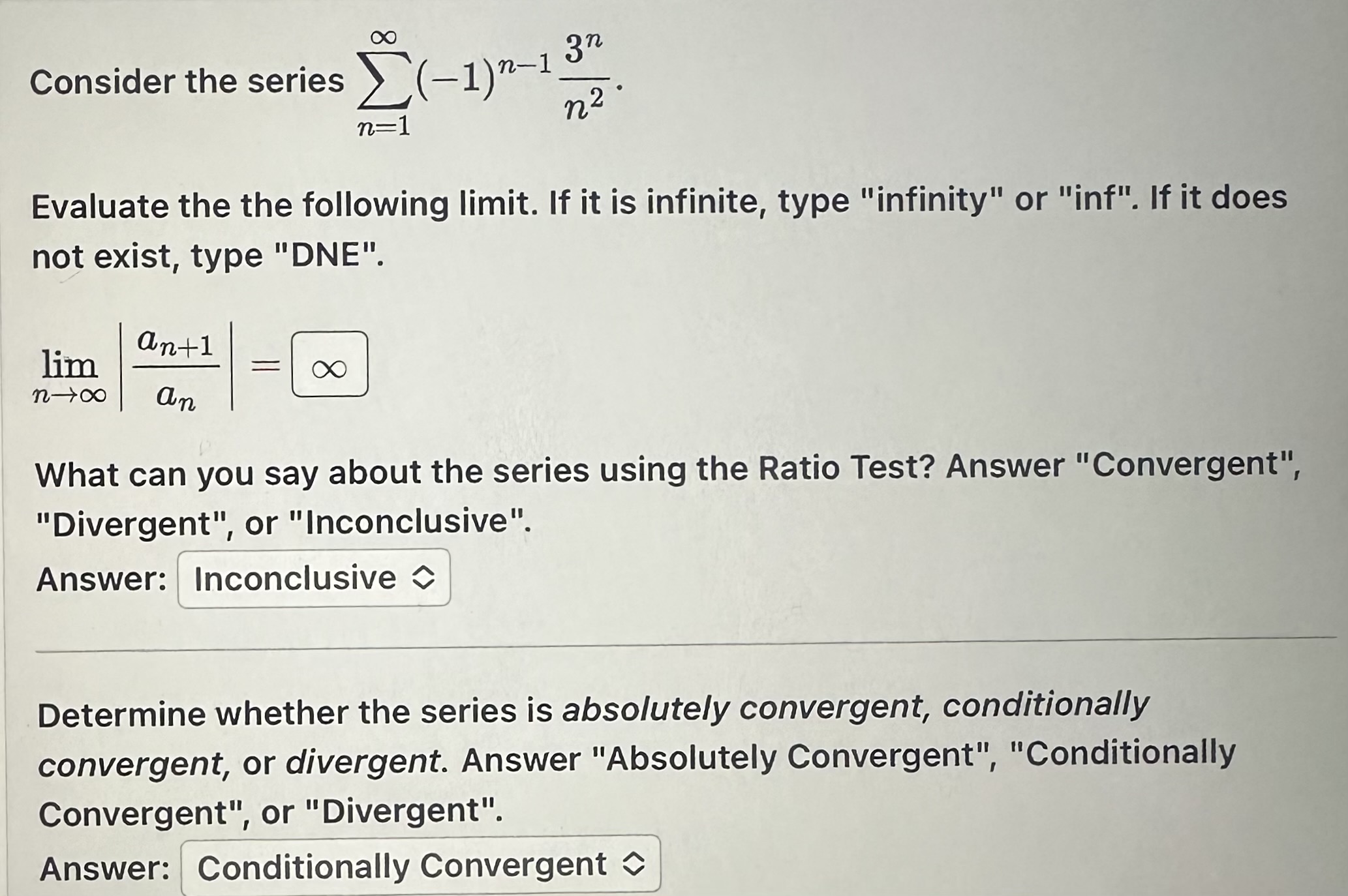 Solved Considere la serie∑n=1∞(-1)n-13nn2 . ﻿Evalúe el | Chegg.com