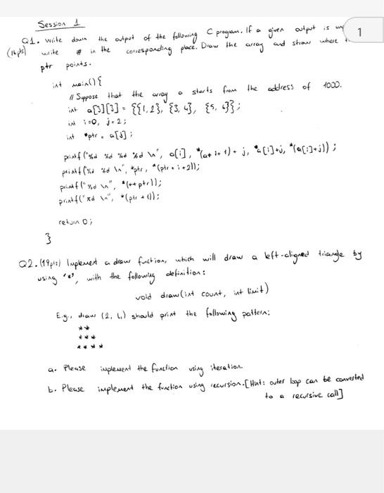Solved Session 1 Q1. wile down # ptr points. (16 pts) the | Chegg.com