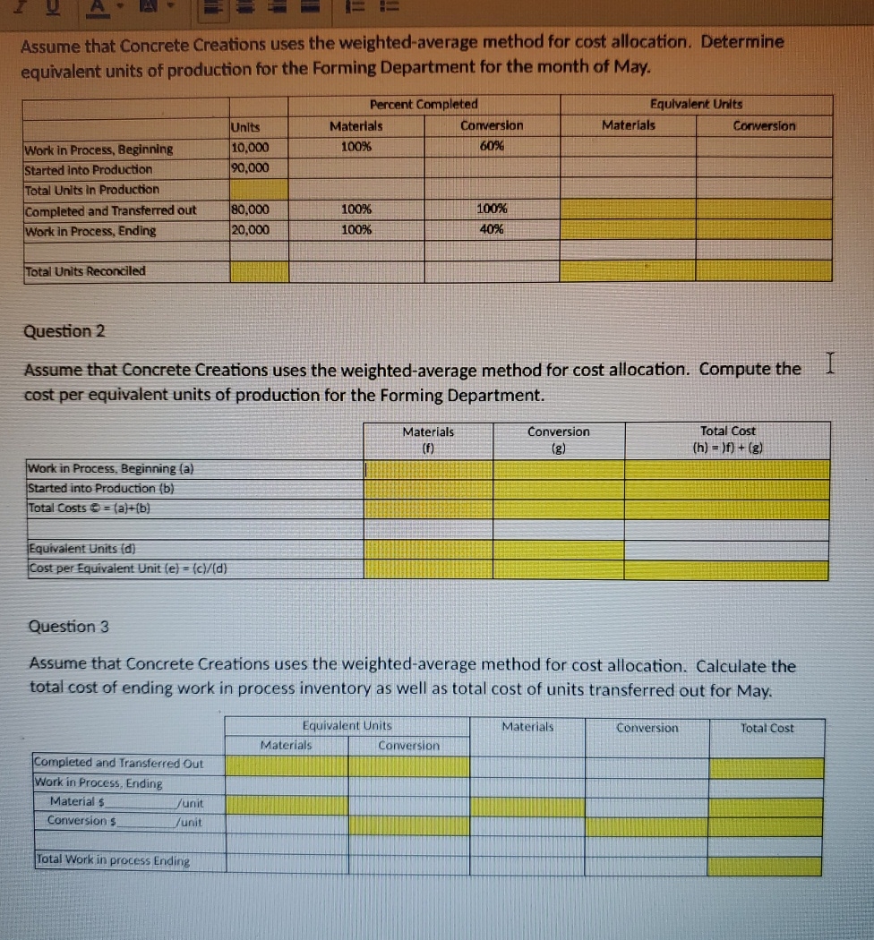 Solved Please answer the yellow highlighted boxes | Chegg.com Solved Please answer the yellow highlighted boxes | Chegg.com