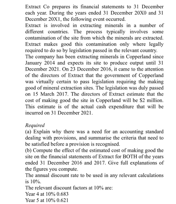 Solved Extract Co prepares its financial statements to 31 | Chegg.com