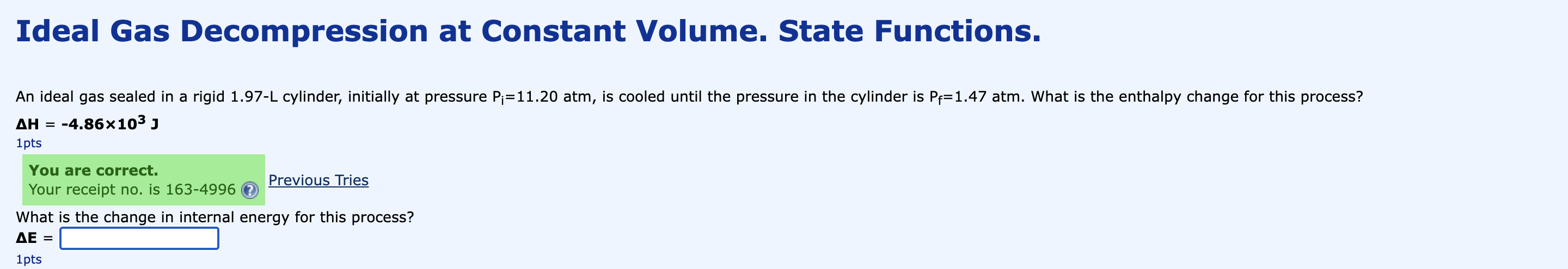 Solved Ideal Gas Decompression at Constant Volume. State | Chegg.com