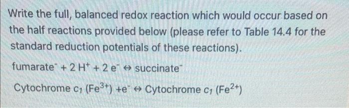 Solved Write the full, balanced redox reaction which would | Chegg.com