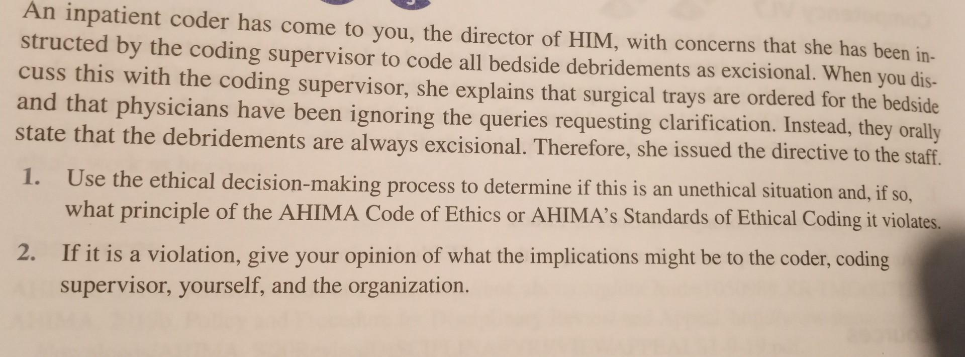 Solved An Inpatient Coder Has Come To You The Director Of 2639