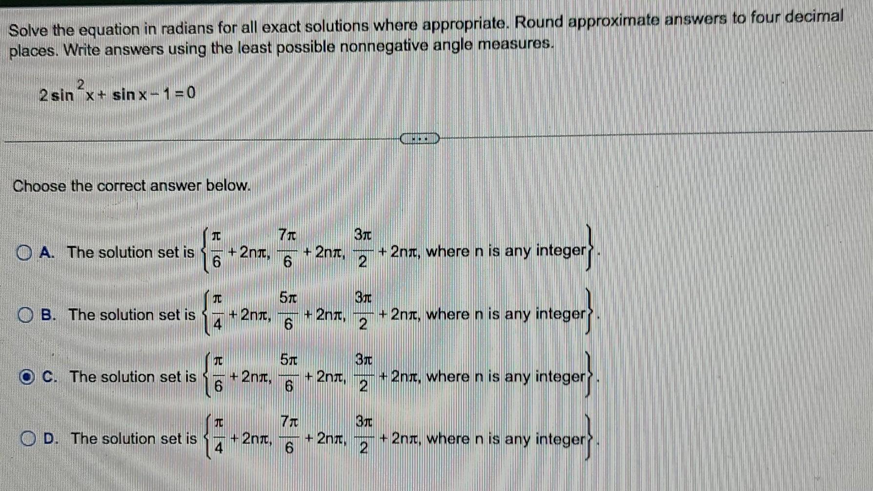 Solved Solve The Equation In Radians For All Exact Solutions