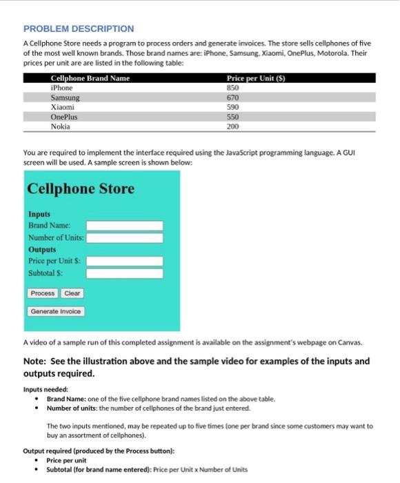 Solved PROBLEM DESCRIPTION A Cellphone Store needs a program | Chegg.com