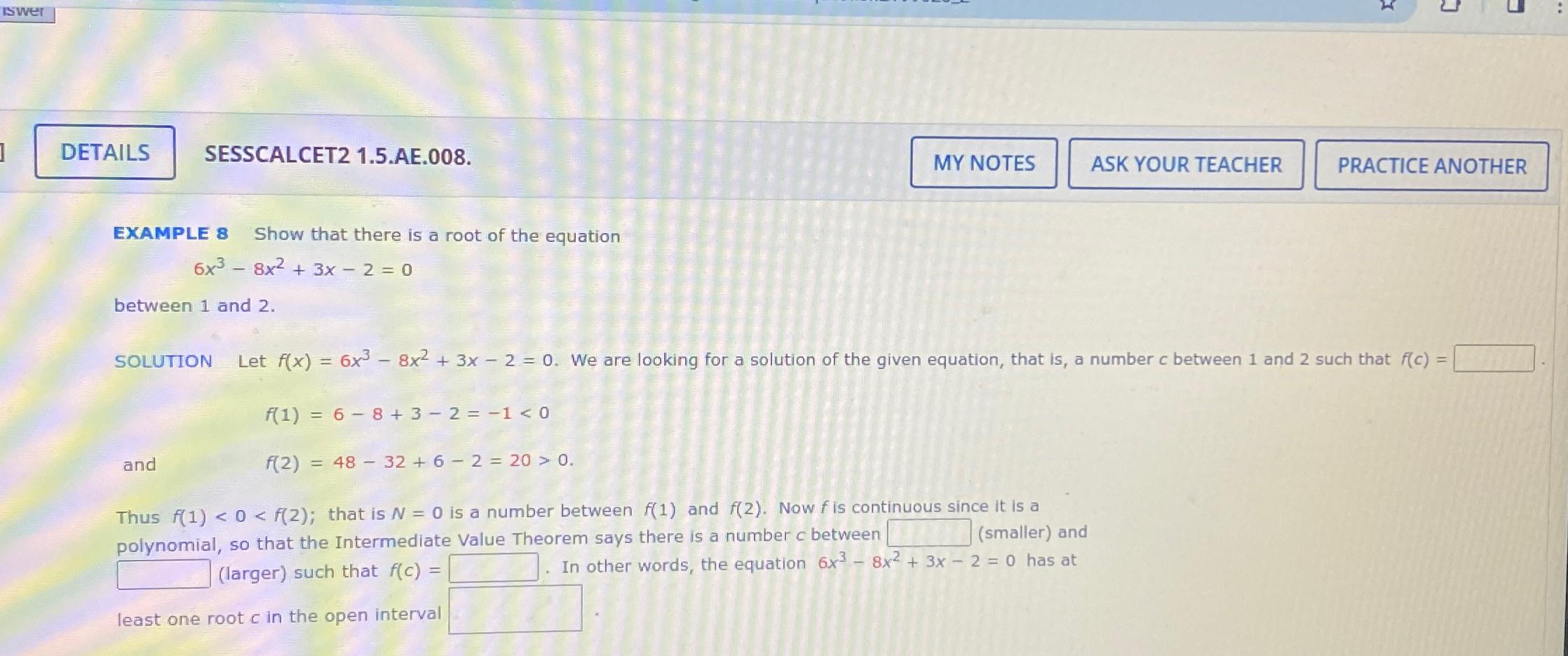 Solved ISWerSESSCALCET2 1.5.AE.008.EXAMPLE 8 ﻿Show that | Chegg.com