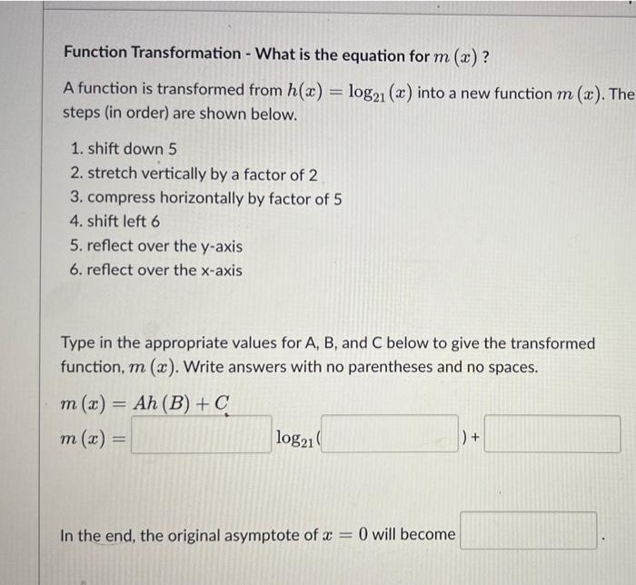 Solved Function Transformation - What is the equation for m | Chegg.com