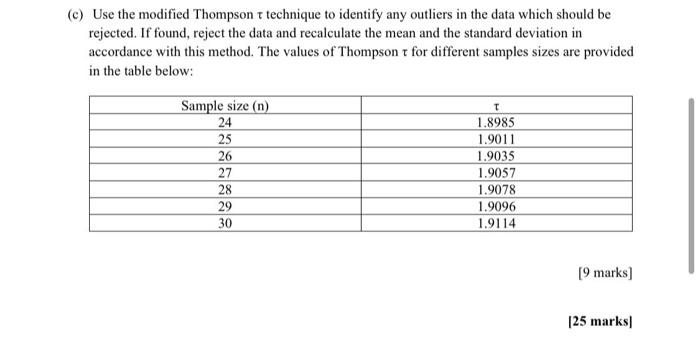 Use the modified Thompson t technique to identify | Chegg.com
