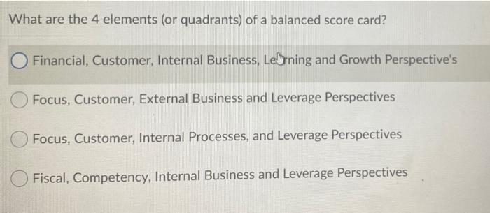 Solved What are the 4 elements (or quadrants) of a balanced | Chegg.com