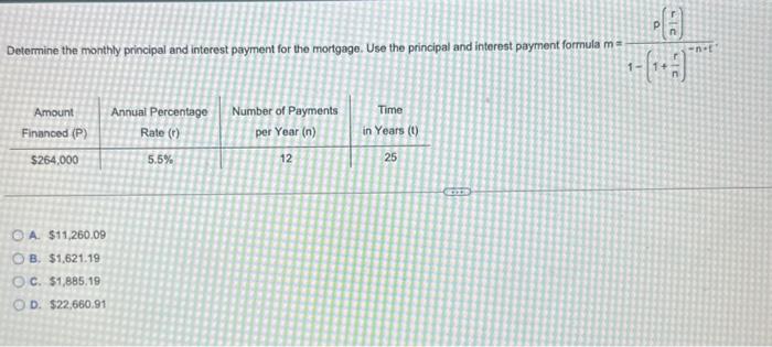 Solved Determine the monthly principal and interest payment | Chegg.com