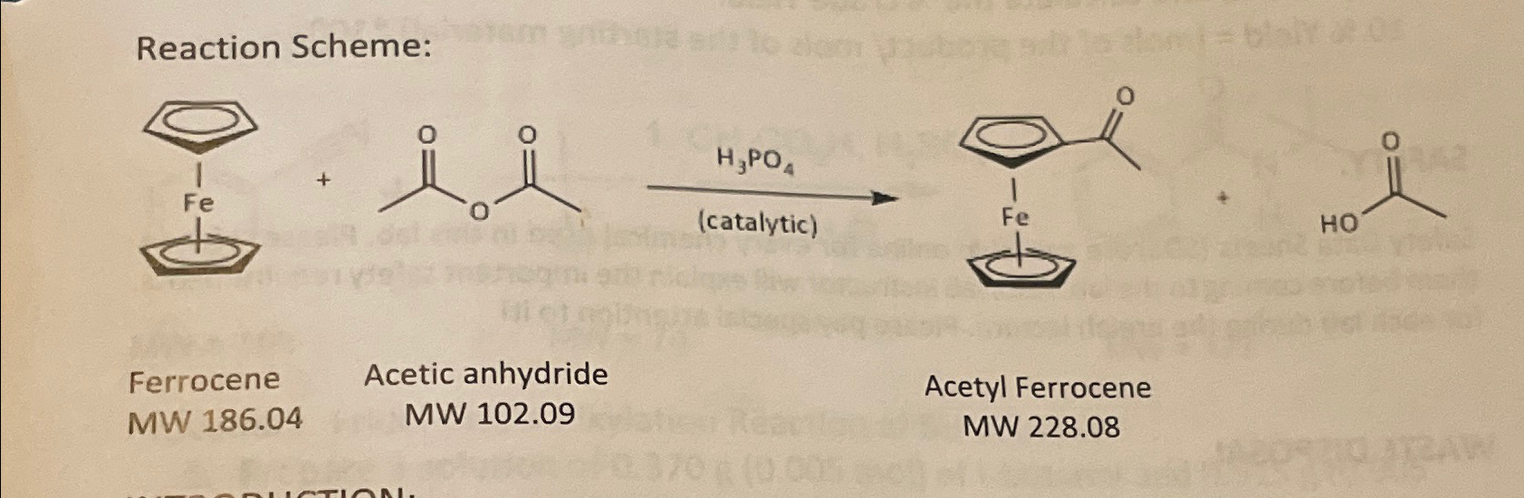 Solved Reaction Scheme:FerroceneAcetic anhydrideMW 186.04MW | Chegg.com