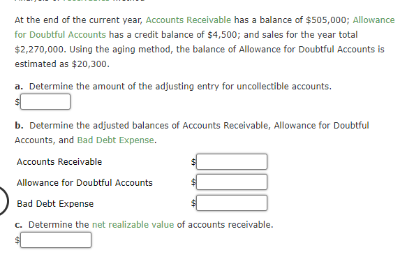 Solved At the end of the current year, Accounts Receivable | Chegg.com
