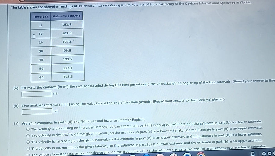 Solved The table shows speedometer readings at 10-second | Chegg.com
