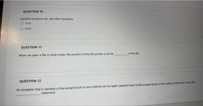 Solved Lambda functions can call other functions. True False | Chegg.com