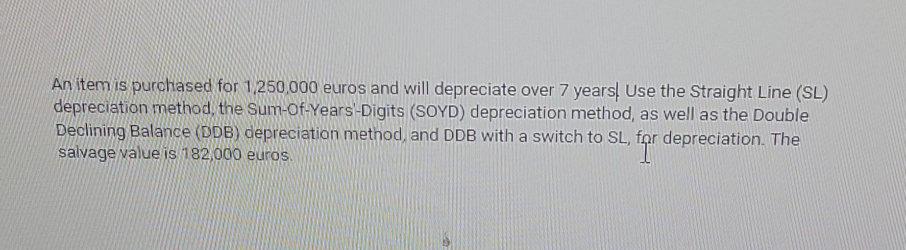 Solved An item is purchased for 1250.000 euros and will | Chegg.com