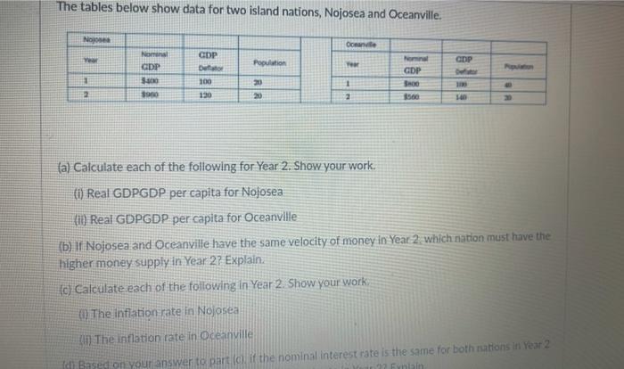 Solved The tables below show data for two island nations, | Chegg.com