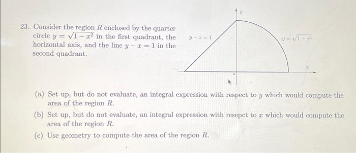 Solved 23. Consider the region R enclosed by the quarter | Chegg.com