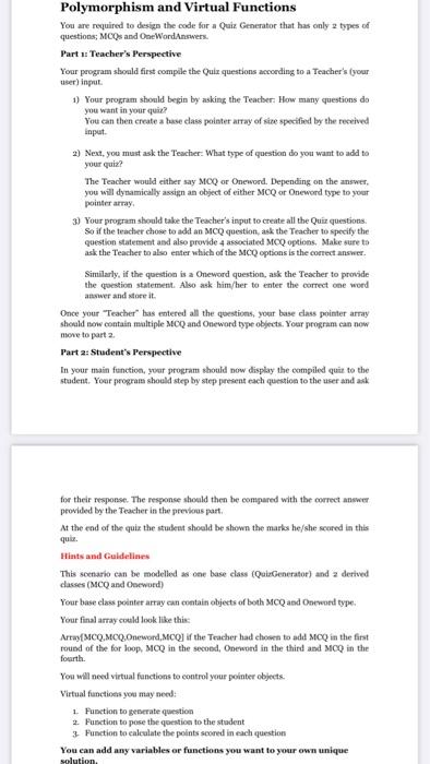 Solved Polymorphism and Virtual Functions You are required | Chegg.com