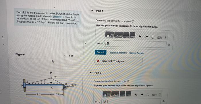 Solved Fod AB is fixed to a smooth collar D, which slides | Chegg.com