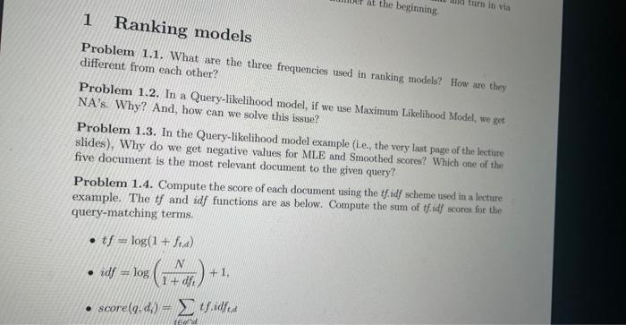 1 Ranking models Problem 1.1. What are the three | Chegg.com