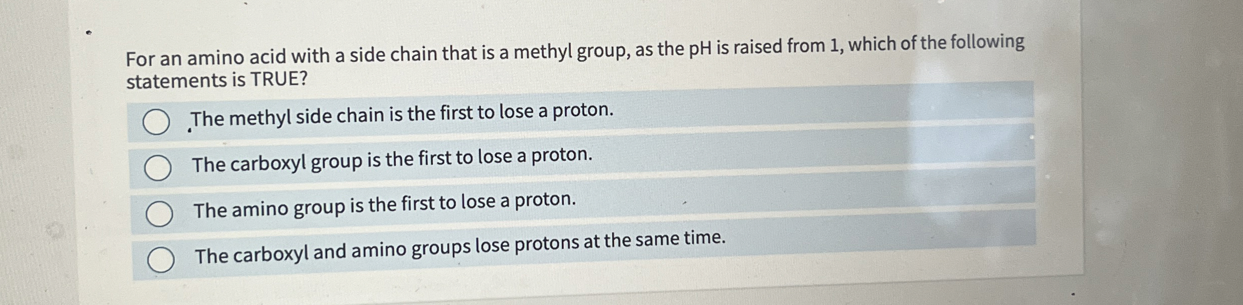 Solved For an amino acid with a side chain that is a methyl | Chegg.com