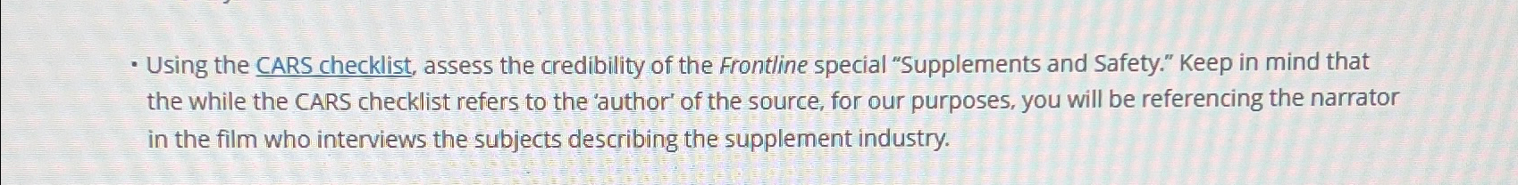 Solved Using the CARS checklist, assess the credibility of | Chegg.com